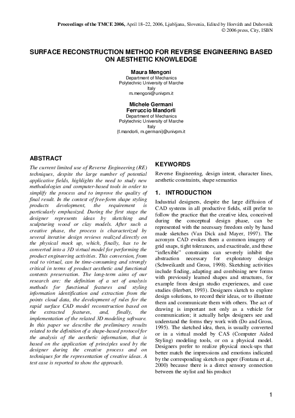 Pdf Surface Reconstruction Method For Reverse Engineering Based On Aesthetic Knowledge