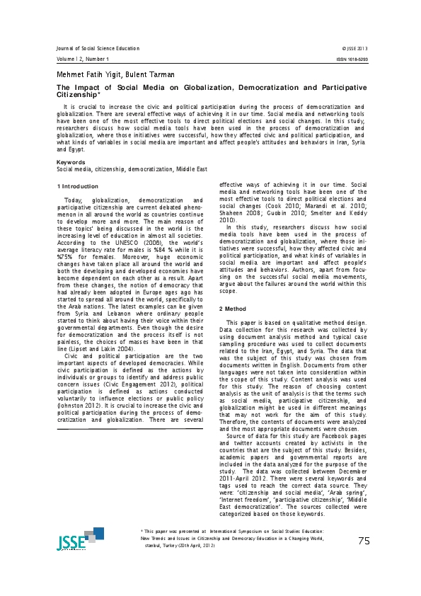 (PDF) The Impact of Social Media on Globalization, Democratization and ...