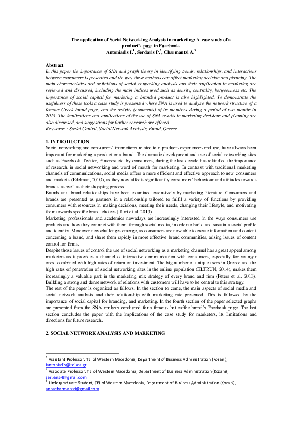 (PDF) The application of Social Networking Analysis in Marketing: A case study of a product's ...