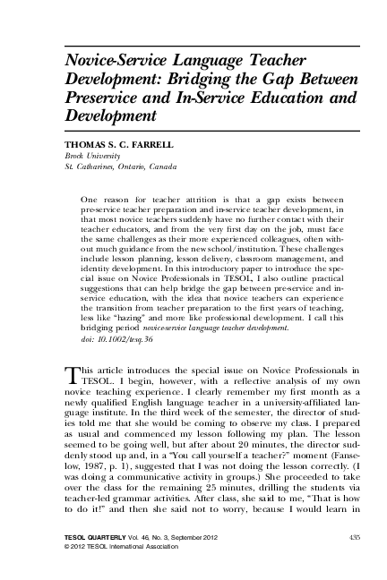 (PDF) Novice-Service Language Teacher Development Bridging the Gap ...