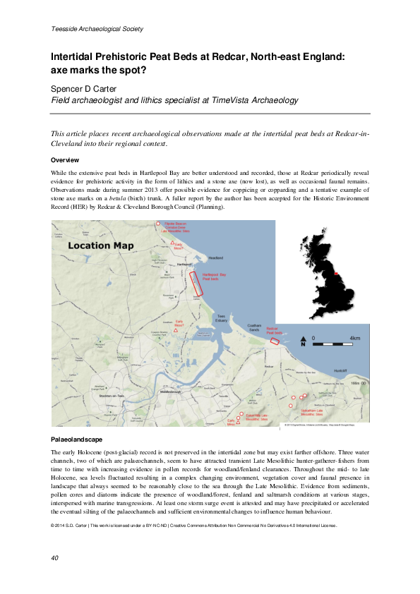 Intertidal Prehistoric Peat Beds at Redcar in Cleveland, North-East England