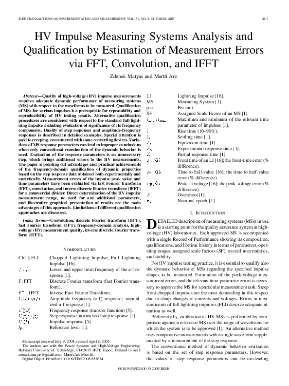 (PDF) HV Impulse Measuring Systems Analysis and Qualification by ...