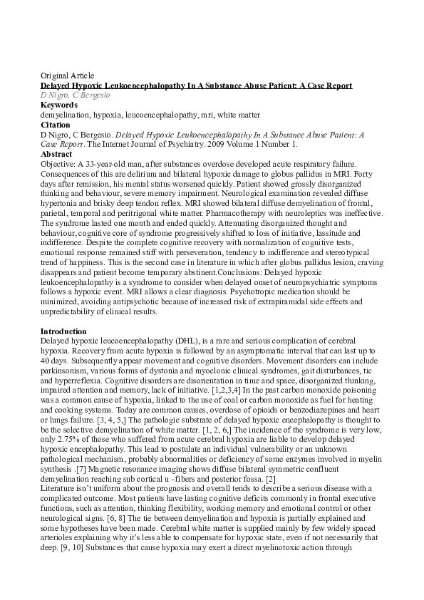 (DOC) Delayed Hypoxic Leukoencephalopathy In A Substance Abuse Patient ...