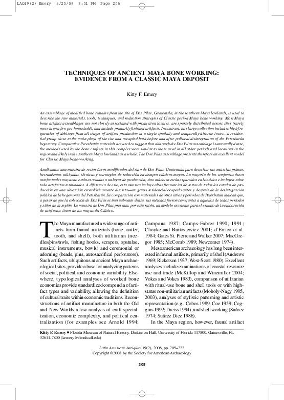(PDF) Techniques of Ancient Maya Bone Working: Evidence from a Classic ...