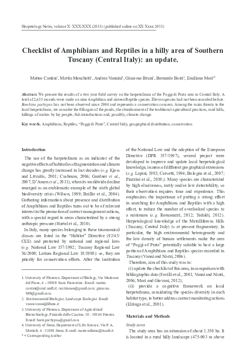 Checklist of Amphibians and Reptiles in a hilly area of Southern ...