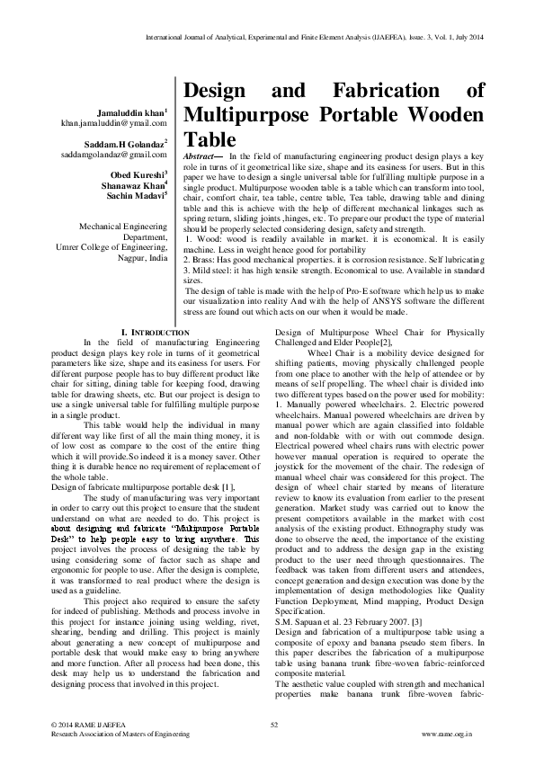 (PDF) Design and Fabrication of Multipurpose Portable Wooden Table