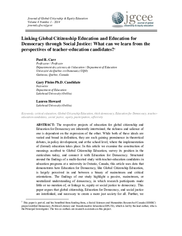 (PDF) Linking Global Citizenship Education and Education for Democracy ...