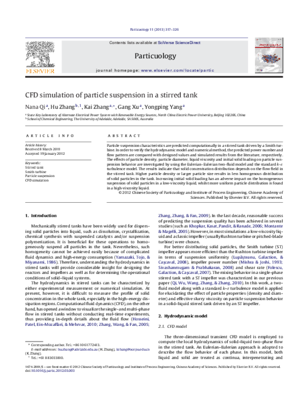 CFD simulation of particle suspension in a stirred tank