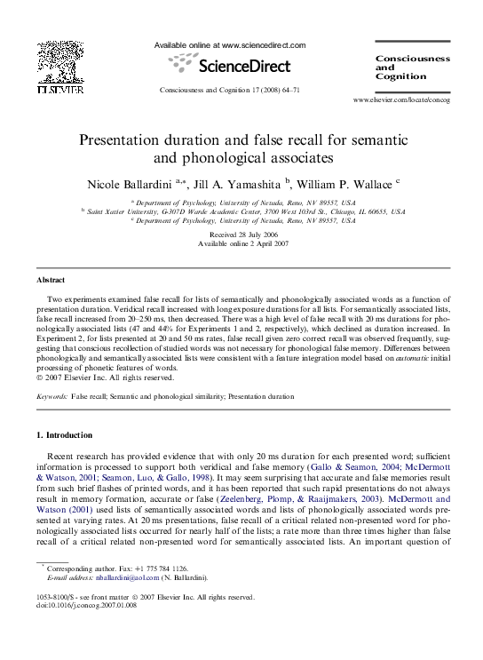 (PDF) Presentation duration and false recall for semantic and ...