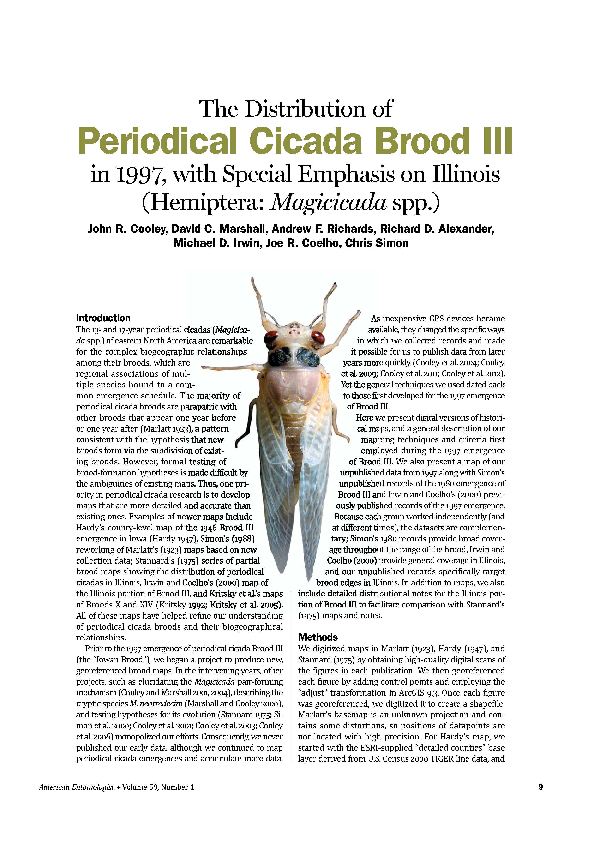 (PDF) The distribution of periodical cicada Brood III in 1997, with ...