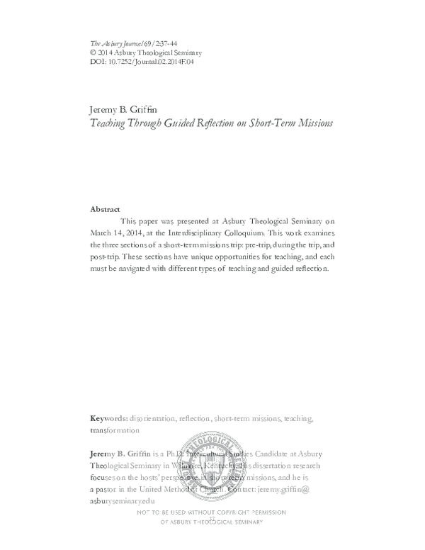 (PDF) Teaching Through Guided Reflection on Short-Term Missions