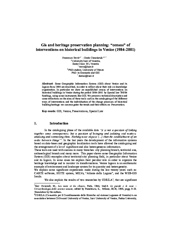 (DOC) GIS and heritage preservation plannin: "census" of interventions ...