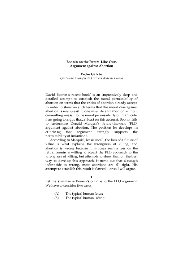 (PDF) Boonin on the Future-Like-Ours Argument against Abortion
