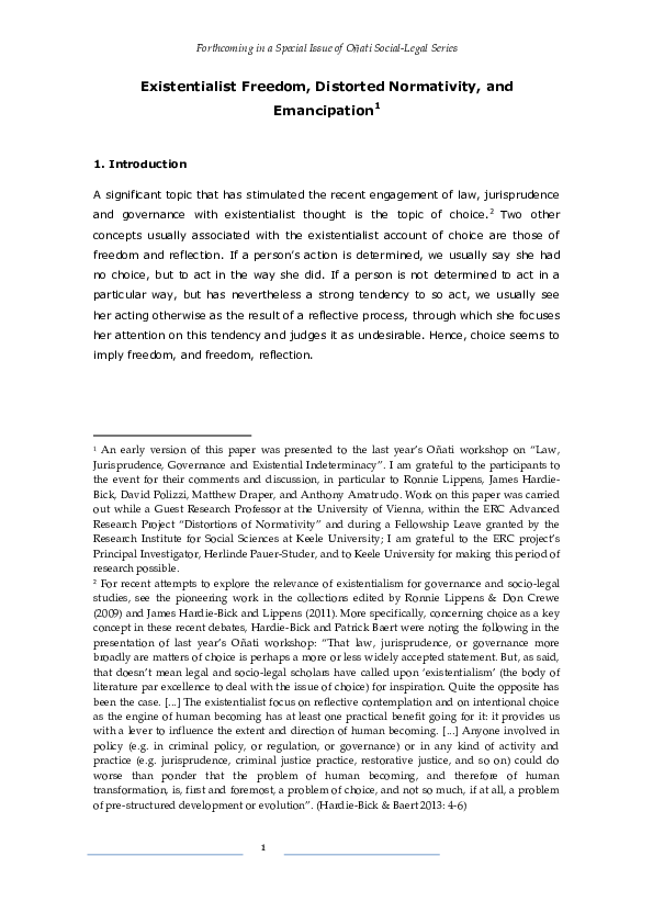 (PDF) Existentialist Freedom, Distorted Normativity and Emancipation