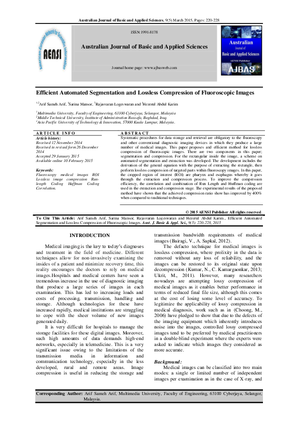 Efficient Automated Segmentation And Lossless Compression Of