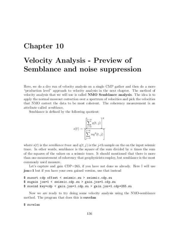 (PDF) Velocity Analysis -Preview of Semblance and noise suppression ...