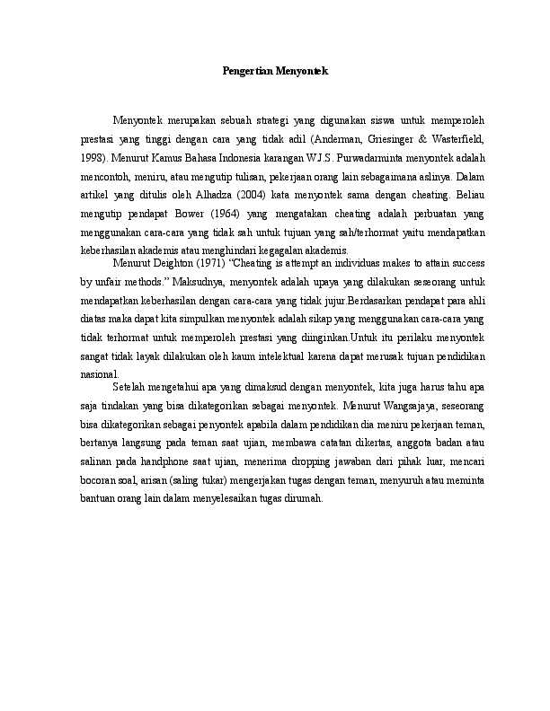 (DOC) Pengertian Menyontek