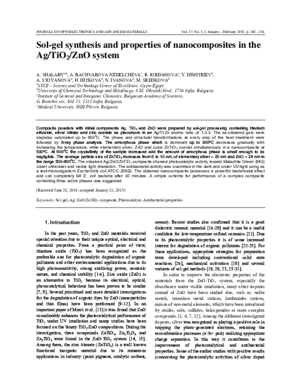 Pdf 2015 Sol Gel Synthesis And Properties Of Nanocomposites In The Ag Tio2 Zno System