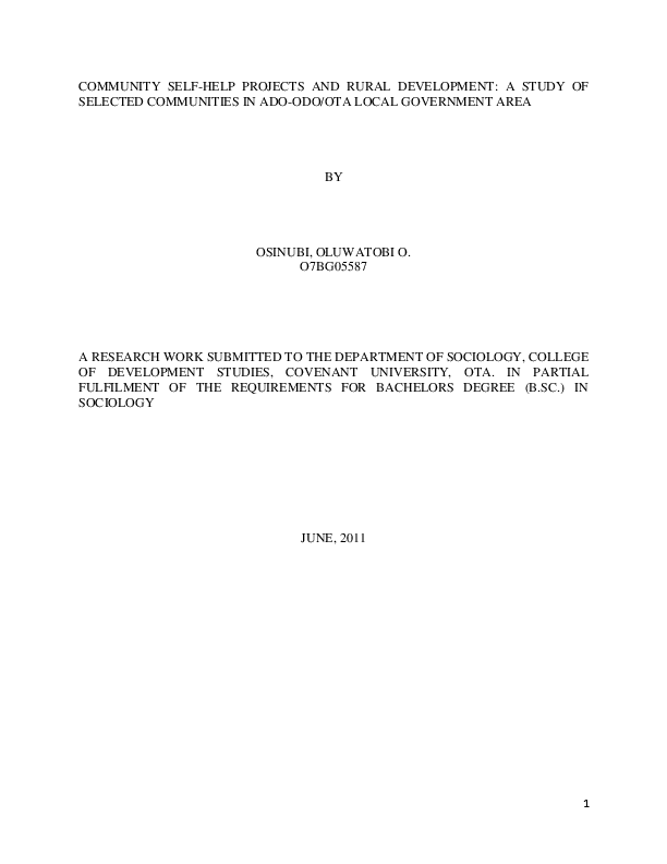 (PDF) COMMUNITY SELF-HELP PROJECTS AND RURAL DEVELOPMENT: A STUDY OF SELECTED COMMUNITIES IN ADO ...