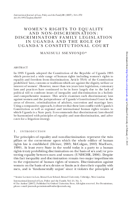 (PDF) WOMEN’S RIGHTS TO EQUALITY A N D N O N - D I S C R I M I N AT I O N : D I S C R I M I N AT ...