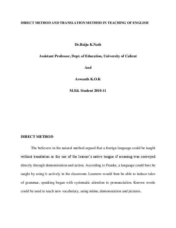 DIRECT METHOD AND TRANSLATION METHOD IN TEACHING OF ENGLISH