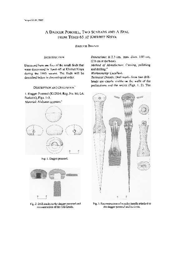(PDF) A Dagger Pommel, Two Scarabs and a Seal from Tomb 65 at Khirbet Nisya
