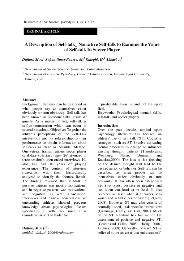 (PDF) A Description of Self-talk_ Narrative Self-talk to Examine the ...