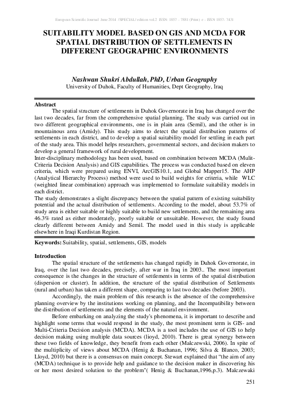 (PDF) SUITABILITY MODEL BASED ON GIS AND MCDA FOR SPATIAL DISTRIBUTION ...