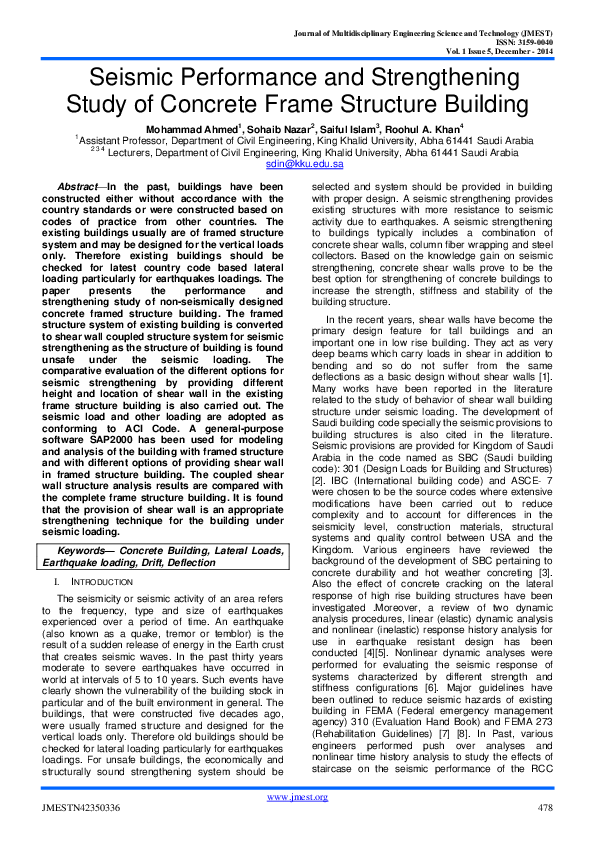 (PDF) Seismic Performance and Strengthening Study of Concrete Frame ...