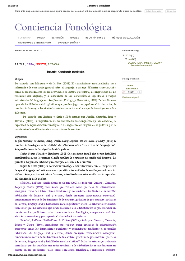 (PDF) Conciencia Fonológica ORIGEN DEFINICIÓN NIVELES RELACIÓN CON L­E ...