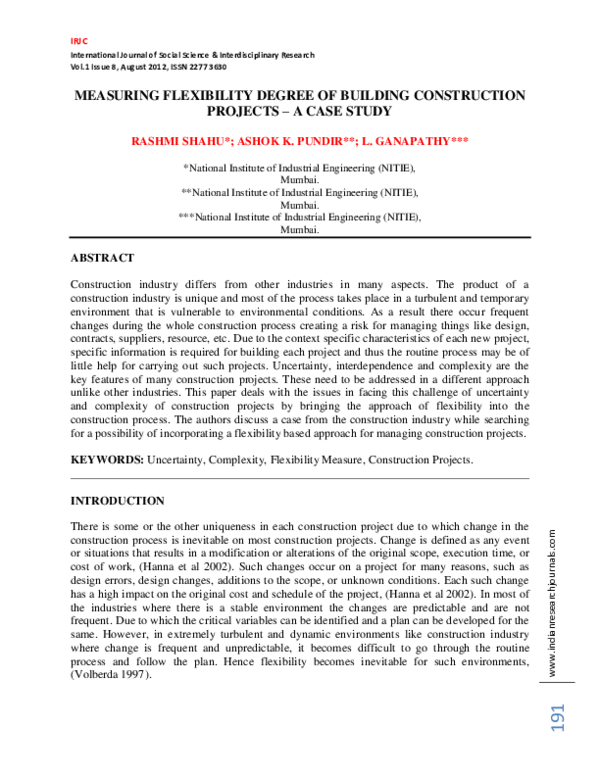 (PDF) MEASURING FLEXIBILITY DEGREE OF BUILDING CONSTRUCTION PROJECTS ...