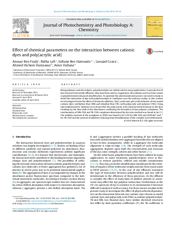 (PDF) Dye-Polyacrylic Acid Interactions and Factors (PDF) Dye-Polyacrylic Acid Interactions and Factors