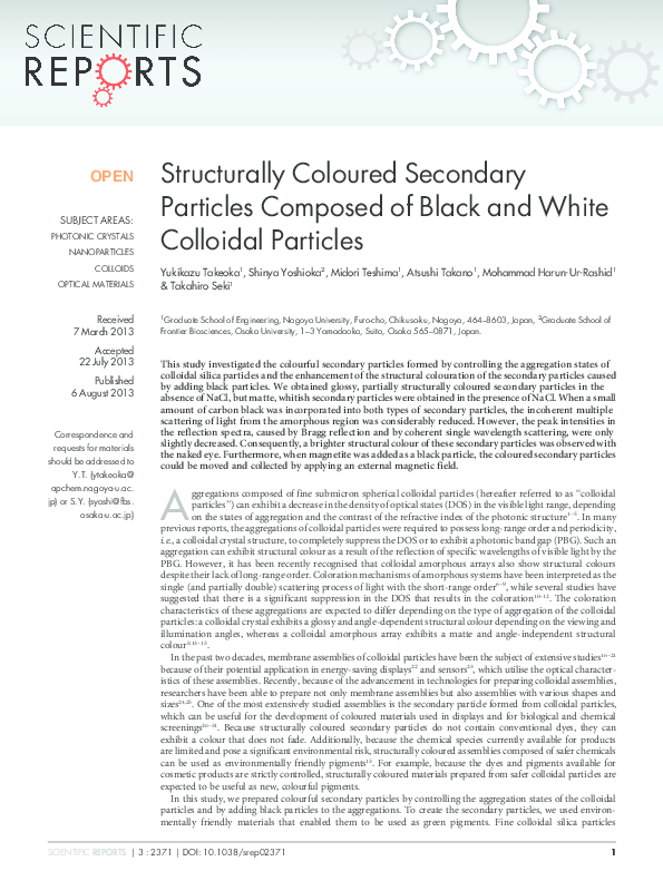 (PDF) Structurally Coloured Secondary Particles Composed of Black and ...