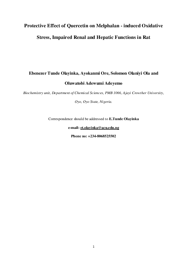 (PDF) Protective Effect of Quercetin on Melphalan - induced Oxidative ...