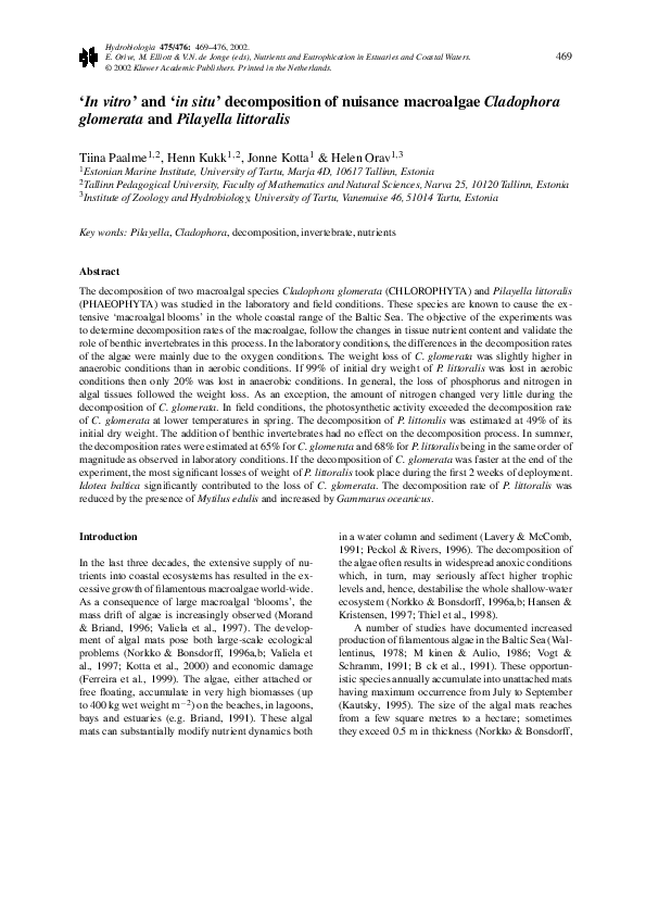 In vitro ’ and ‘ in situ ’ decomposition of nuisance macroalgae ...
