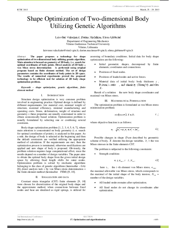 (PDF) Shape Optimization of Two-dimensional Body Utilizing Genetic Algorithms