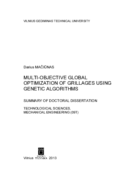 Pdf Multi Objective Global Optimization Of Grillages Using Genetic Algorithms