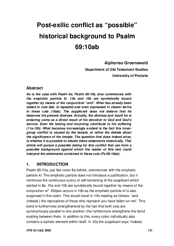 (PDF) Post-exilic conflict as "possible" historical background to Psalm ...