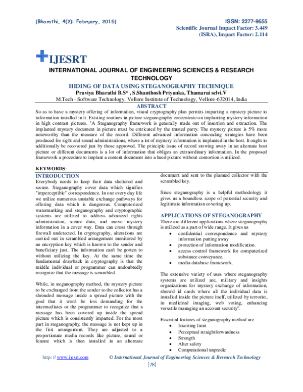 (PDF) HIDING OF DATA USING STEGANOGRAPHY TECHNIQUE