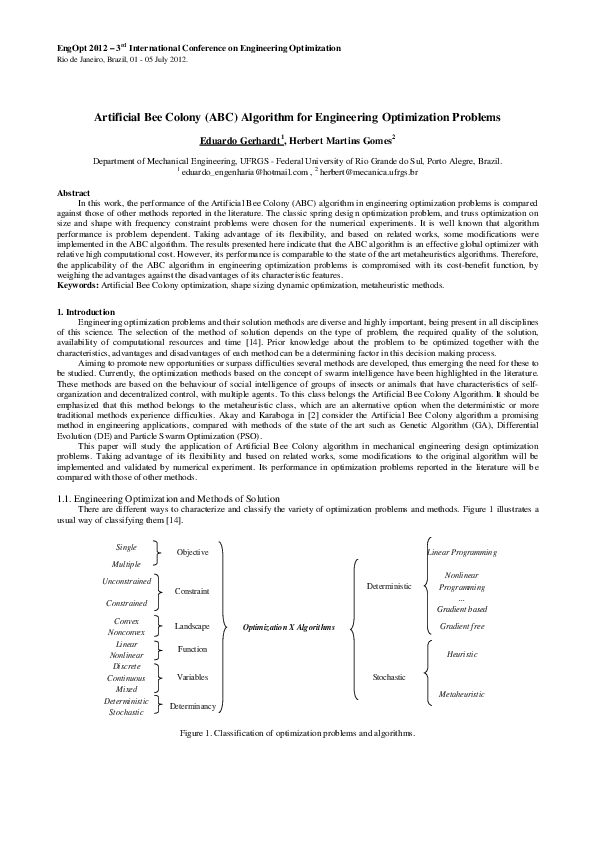 Pdf Artificial Bee Colony Abc Algorithm For Engineering