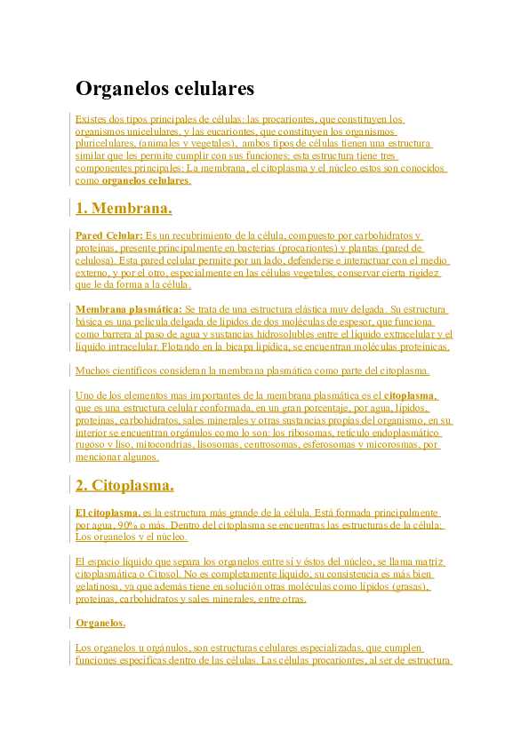 Organelos Y Sus Funciones