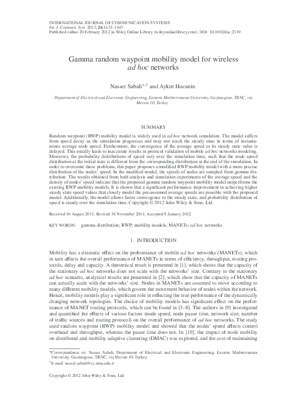 Pdf An Improved Random Waypoint Mobility Model For Wireless Ad Hoc Networks