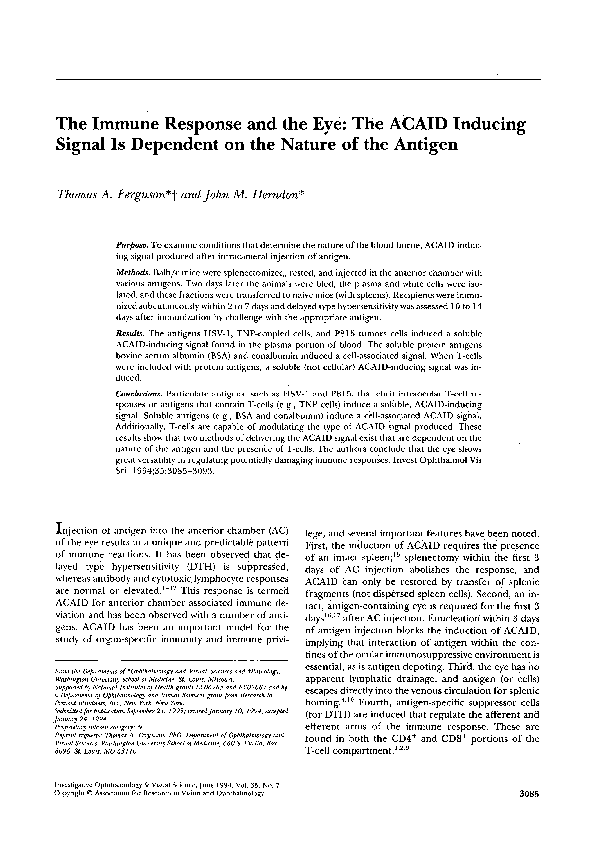 (PDF) The Immune Response and the Eye: The ACAID Inducing Signal Is ...