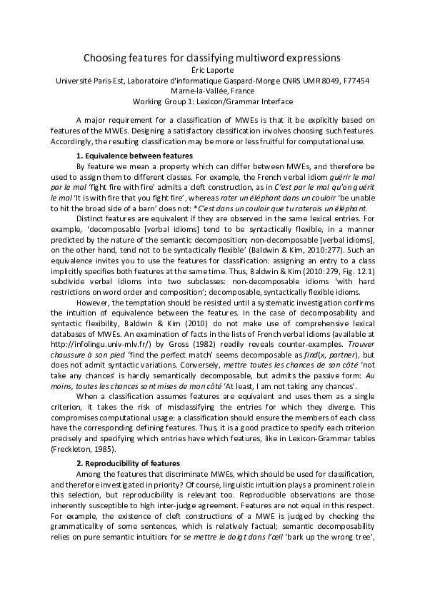 (PDF) Choosing Features for Classifying Multiword Expressions