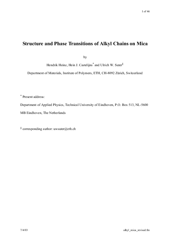 (PDF) Structure and phase transitions of alkyl chains on mica
