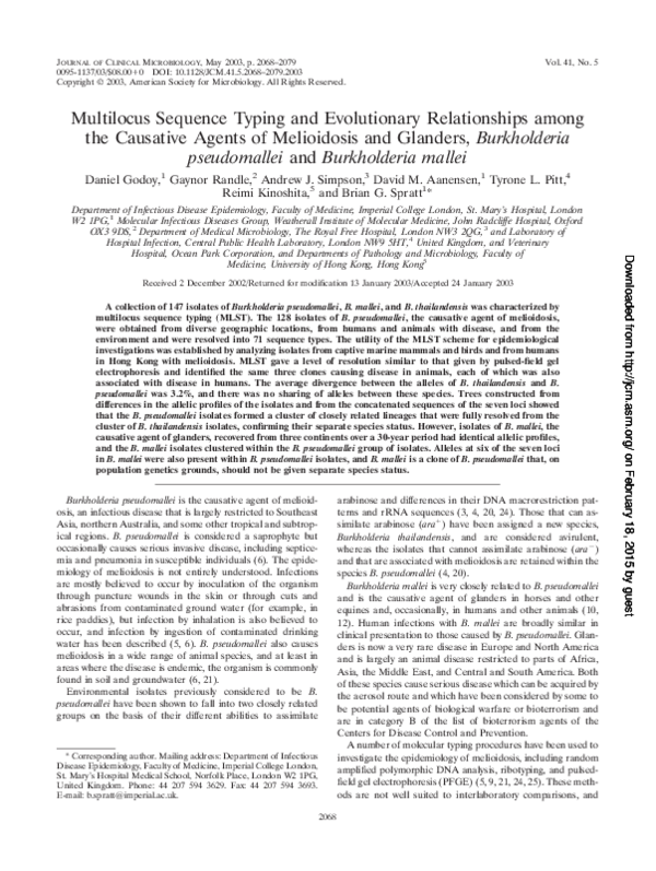 (PDF) Multilocus Sequence Typing and Evolutionary Relationships among the Causative Agents of ...