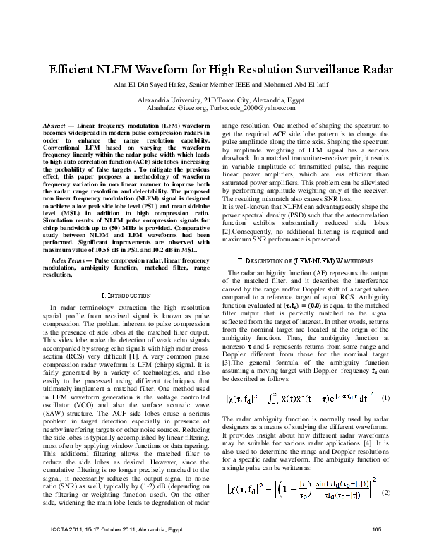 (PDF) Efficient NLFM Waveform for High Resolution Surveillance Radar ...