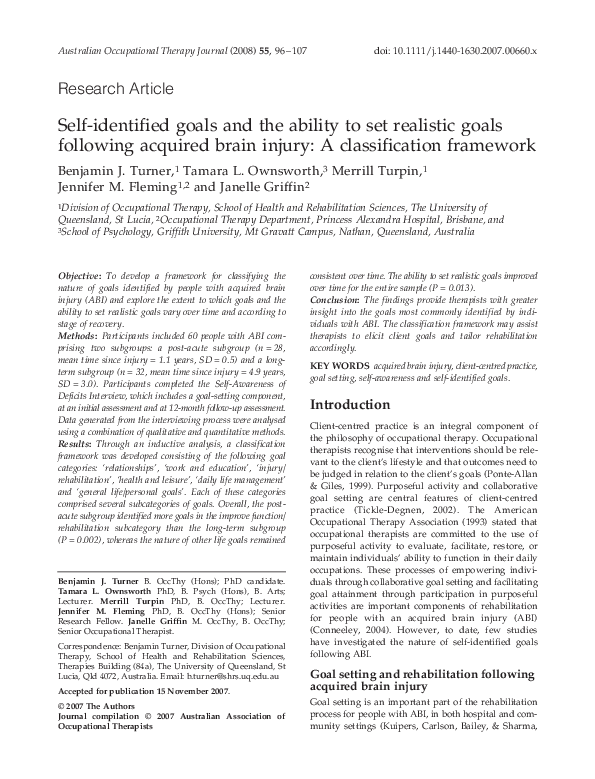 (PDF) Self-identified goals and the ability to set realistic goals ...