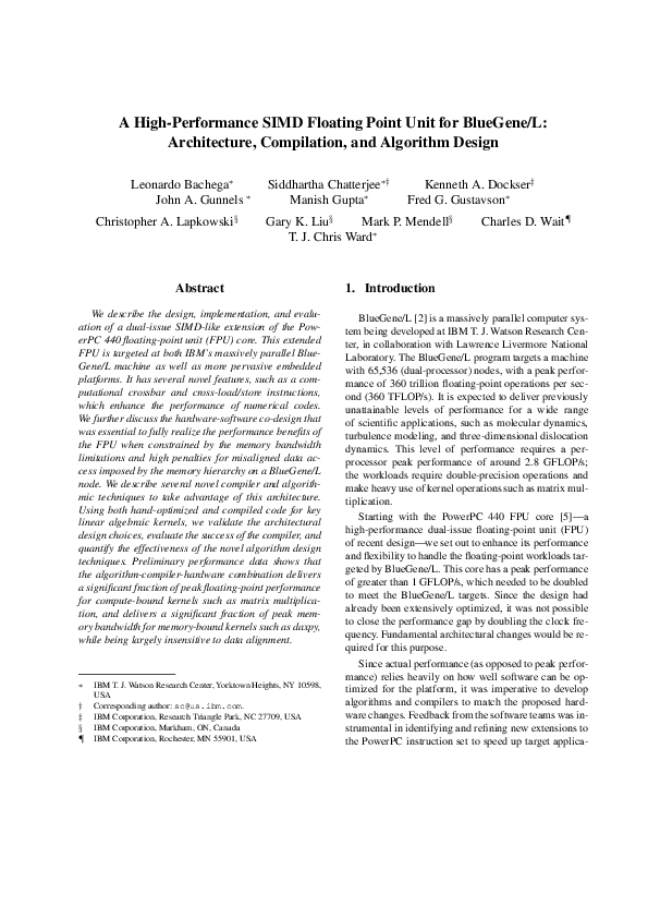 A High Performance Simd Floating Point Unit For Bluegenel Architecture Compilation And