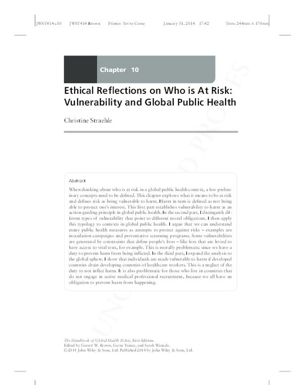 Ethical Reflections on Who is at Risk: Vulnerability and Global Public ...